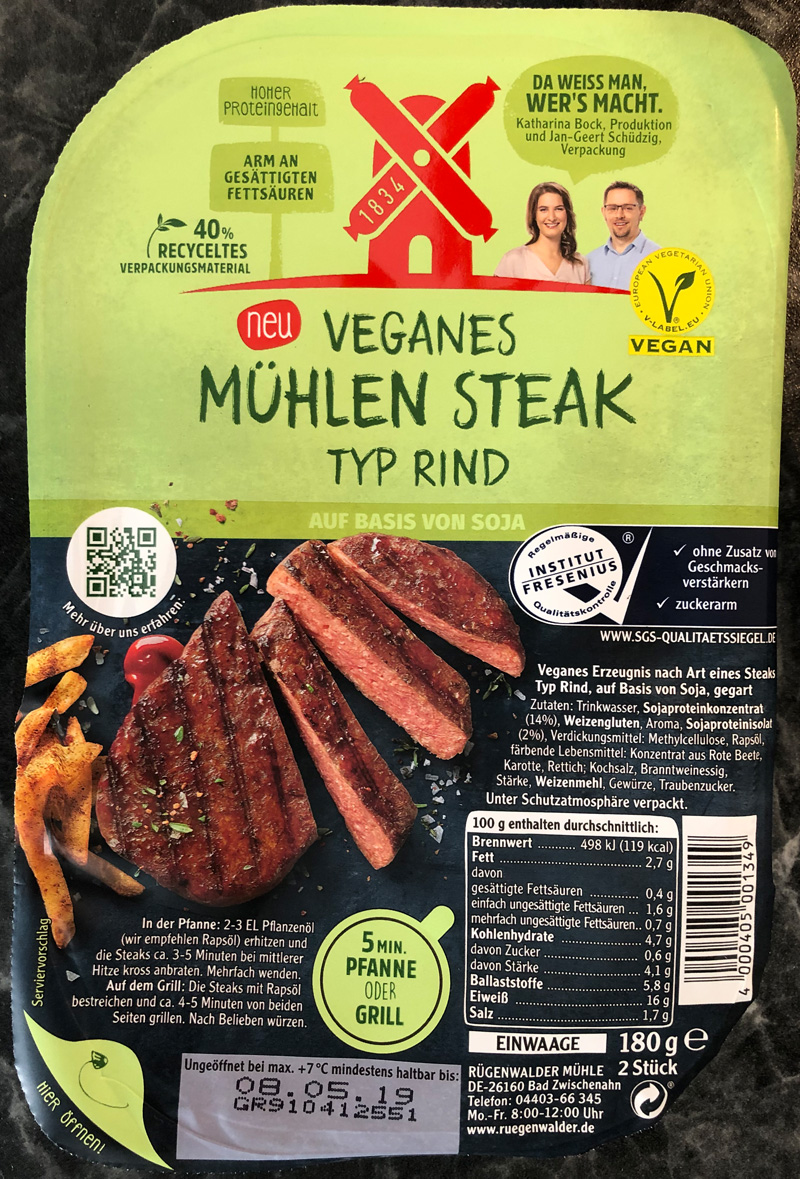 Ich teste das „Vegane Mühlen Steak“ – KISS – The vegan
